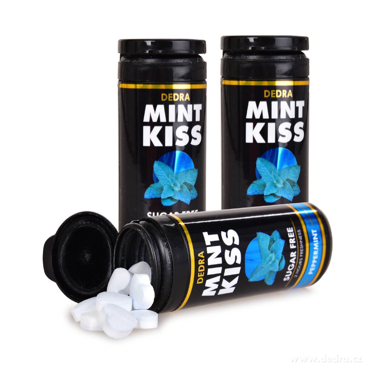 Sada 2+1 mátové osvěžující pastilky bez cukru MINT KISS, peppermint ...